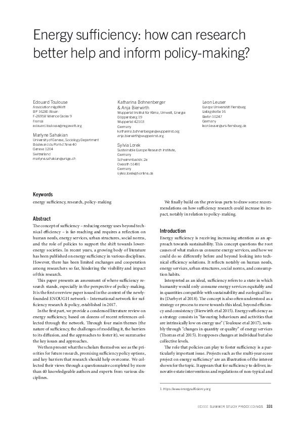 (PDF) Energy sufficiency: how can research better help and inform ...