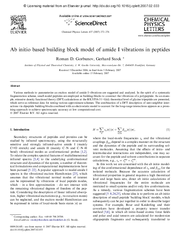 (PDF) Ab initio based building block model of amide I vibrations in ...