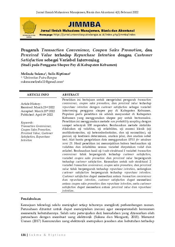 (PDF) Pengaruh Transaction Convenience, Coupon Sales Promotion, dan ...
