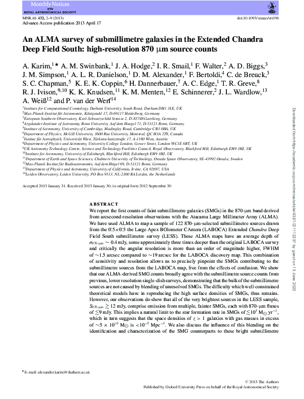 (PDF) An ALMA survey of submillimetre galaxies in the Extended Chandra ...
