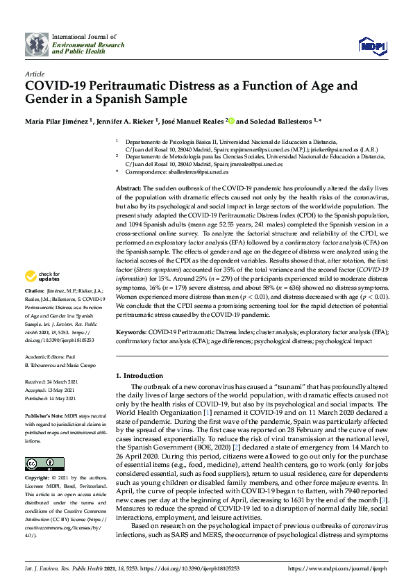 (PDF) COVID-19 Peritraumatic Distress as a Function of Age and Gender ...