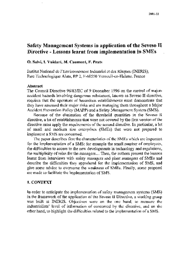 (PDF) Safety Management Systems in application of the Seveso II ...