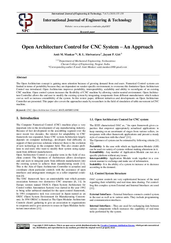 (PDF) Open Architecture Control for CNC System – An Approach
