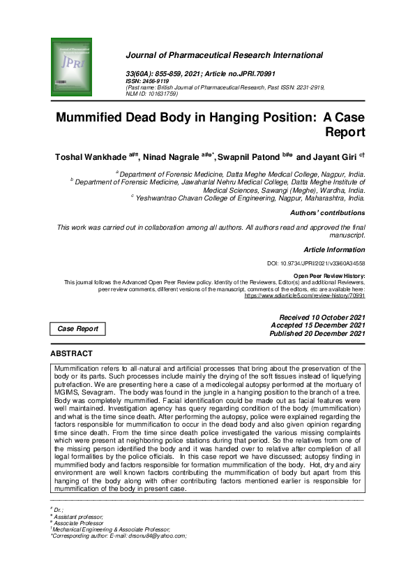 (PDF) Mummified Dead Body in Hanging Position: A Case Report