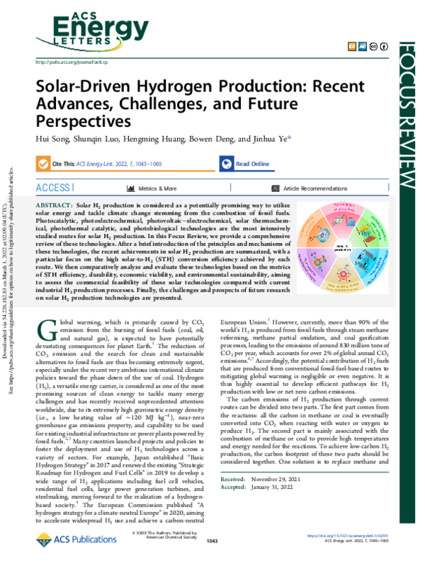 (PDF) Solar-Driven Hydrogen Production: Recent Advances, Challenges ...