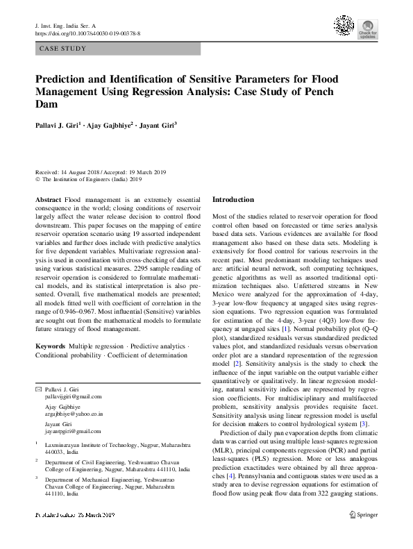 (PDF) Prediction and Identification of Sensitive Parameters for Flood Management Using ...