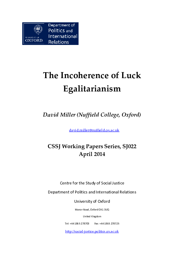 (PDF) The incoherence of luck egalitarianism