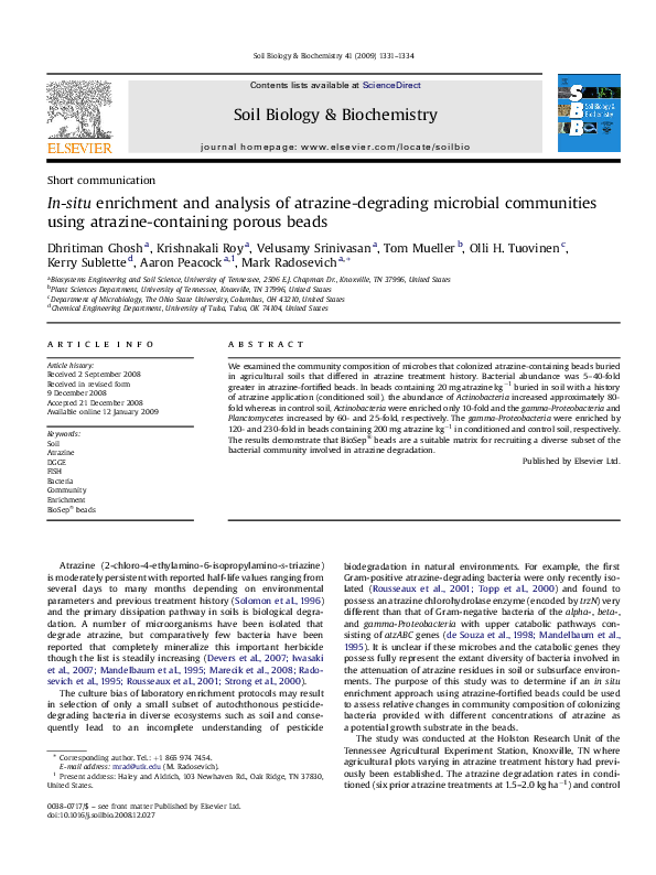 (PDF) In-situ enrichment and analysis of atrazine-degrading microbial communities using atrazine ...