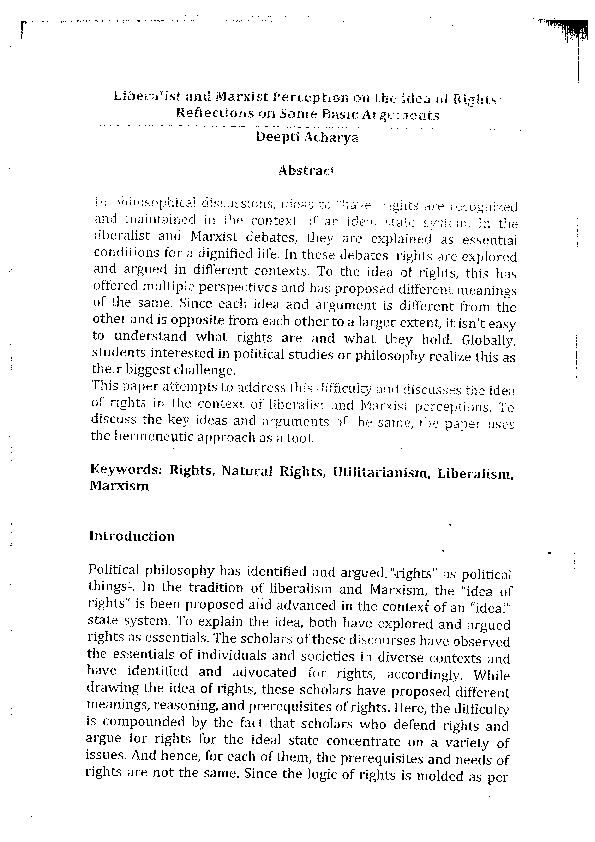 (PDF) Liberalist and Marxist Perceptions on Rights | Deepti Acharya ...