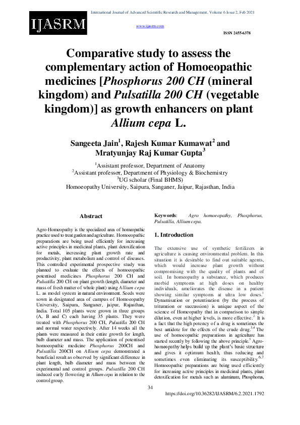 (PDF) Comparative study to assess the complementary action of ...