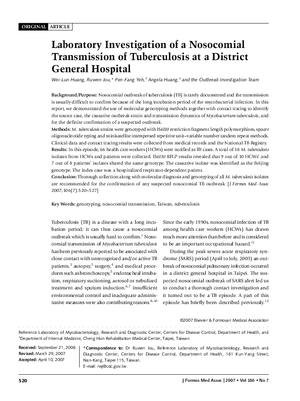(PDF) Laboratory Investigation of a Nosocomial Transmission of ...