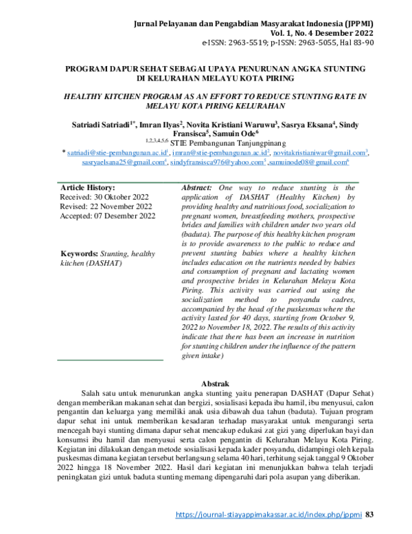 (PDF) Program Dapur Sehat Sebagai Upaya Penurunan Angka Stunting DI ...