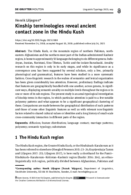 (PDF) Kinship terminologies reveal ancient contact zone in the Hindu Kush