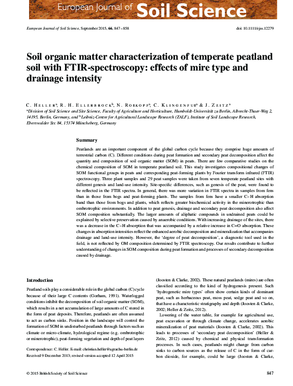 (PDF) Soil organic matter characterization of temperate peatland soil with FTIR-spectroscopy ...