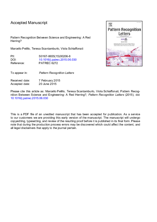 (PDF) Pattern Recognition Between Science and Engineering: A Red Herring?