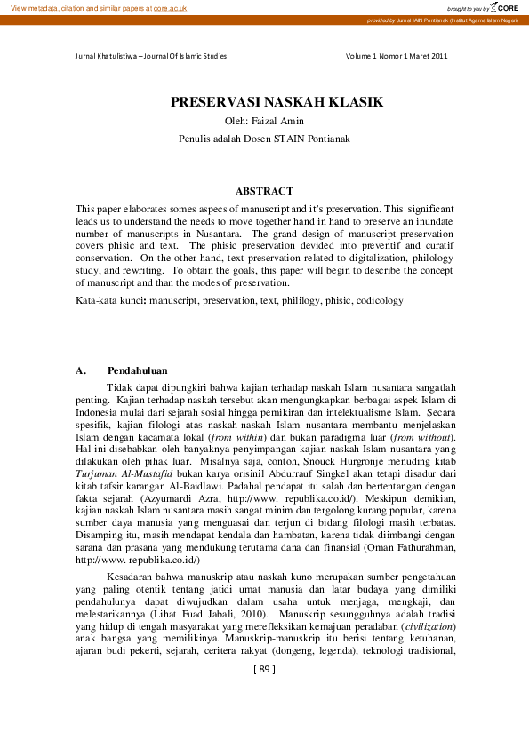 (PDF) Preservasi Naskah Klasik