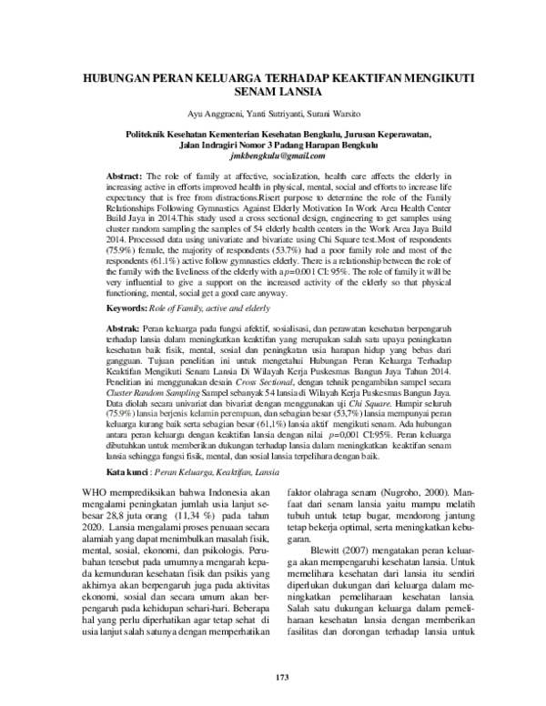 (PDF) Hubungan Peran Keluarga Terhadap Keaktifan Mengikuti Senam Lansia