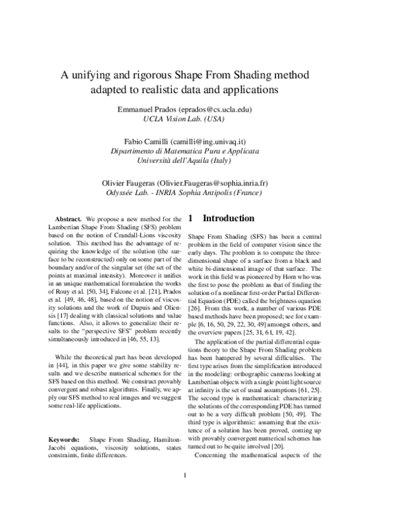 (PDF) A Unifying and Rigorous Shape from Shading Method Adapted to Realistic Data and Applications