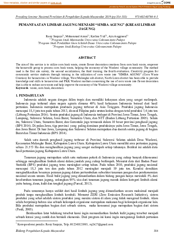 (PDF) Pemanfaatan Limbah Jagung Menjadi “Simba Agung” (Kreasi Limbah ...