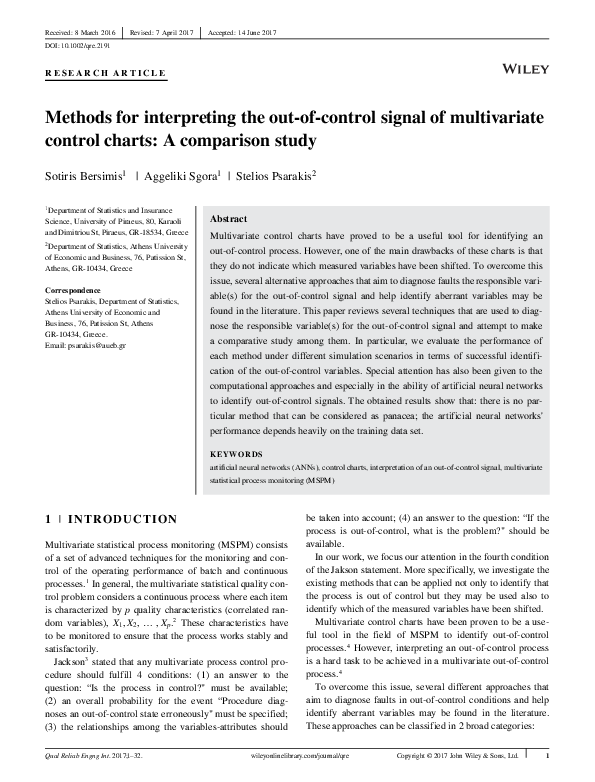 Pdf Methods For Interpreting The Out Of Control Signal Of Multivariate Control Charts A