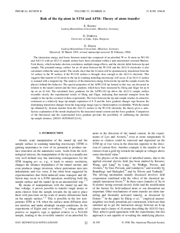 (PDF) Role of the tip atom in STM and AFM: Theory of atom transfer