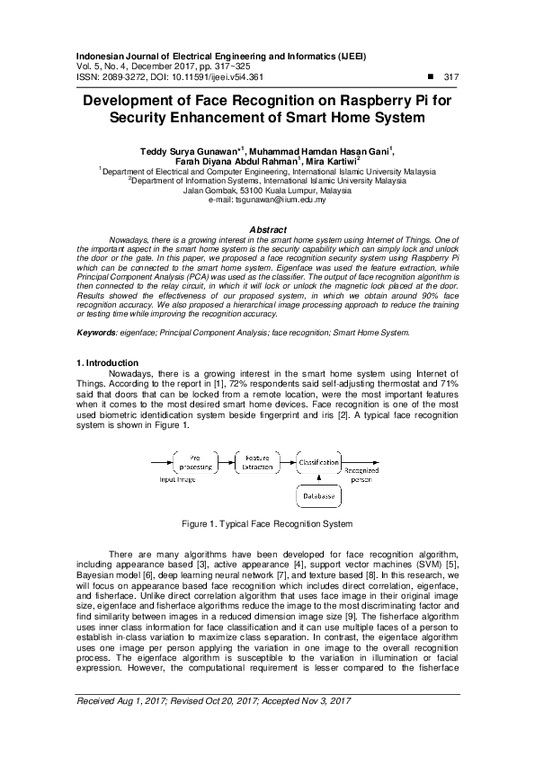 Pdf Development Of Face Recognition On Raspberry Pi For Security Enhancement Of Smart Home System