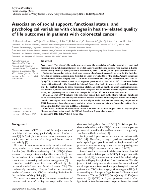 (PDF) Impact of Support and Mental Health on HRQoL