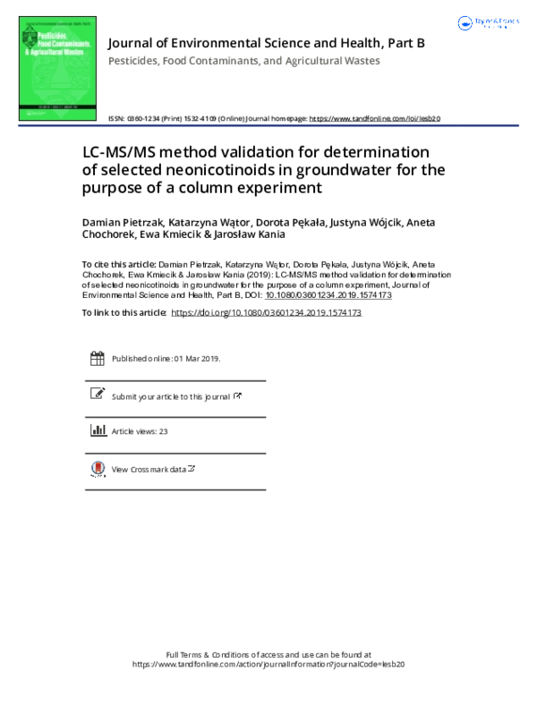 (PDF) LC-MS/MS method validation for determination of selected neonicotinoids in groundwater for ...