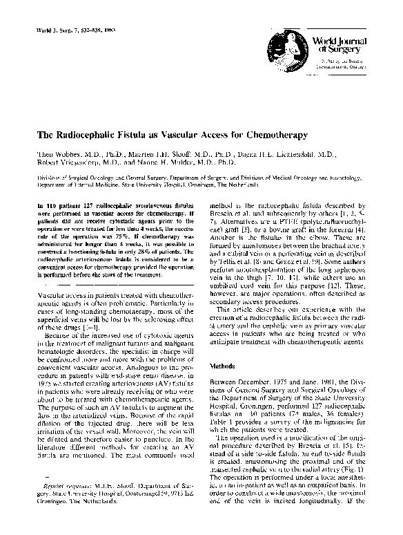 (PDF) The radiocephalic fistula as vascular access for chemotherapy