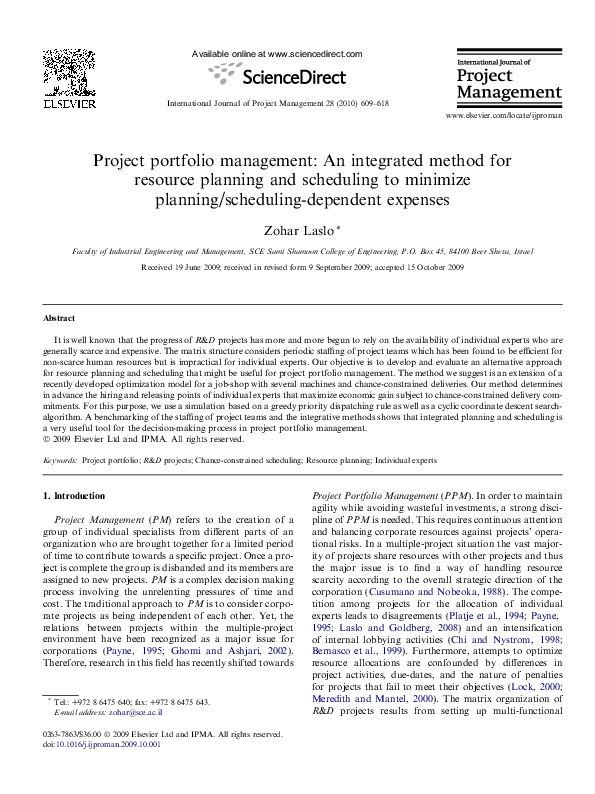 (PDF) Project portfolio management: An integrated method for resource planning and scheduling to ...