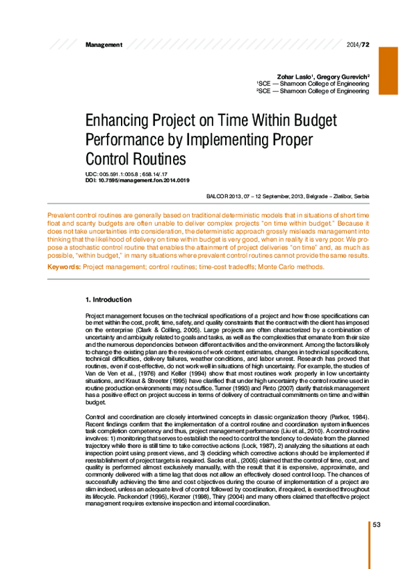 (PDF) Enhancing Project on Time Within Budget Performance by ...