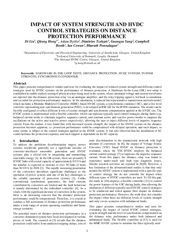 (PDF) Impact of System Strength and HVDC Control Strategies on Distance ...
