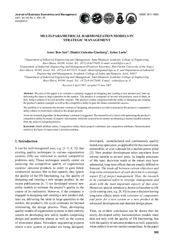 (PDF) Multi-Parametrical Harmonization Models in Strategic Management