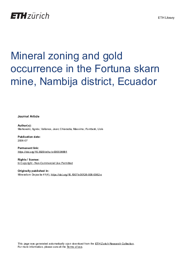 (PDF) Mineral zoning and gold occurrence in the Fortuna skarn mine, Nambija district, Ecuador ...