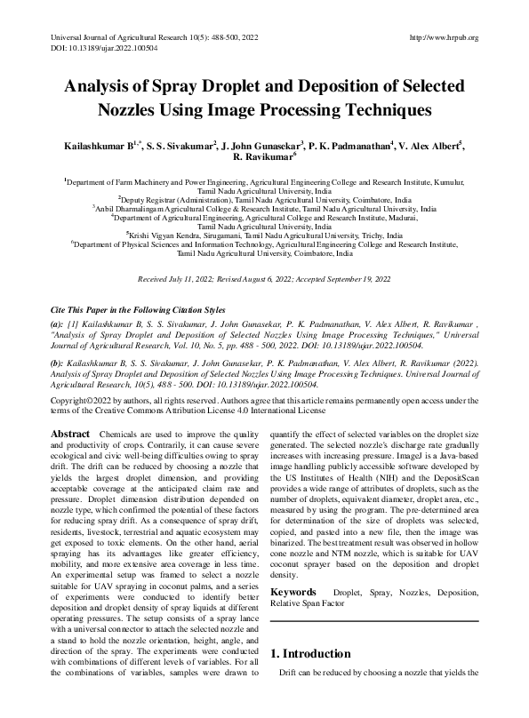 (PDF) Analysis of Spray Droplet and Deposition of Selected Nozzles ...
