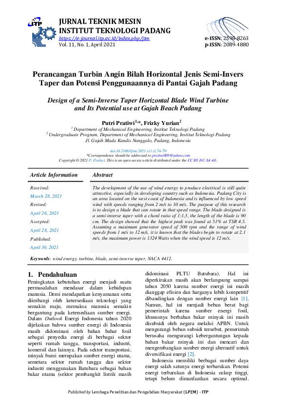 (PDF) Design of a Semi-Inverse Taper Horizontal Blade Wind Turbine and ...