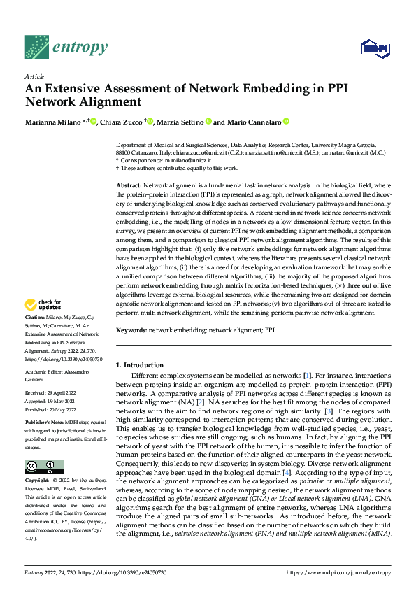 (PDF) An Extensive Assessment of Network Embedding in PPI Network Alignment