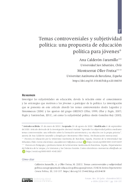 (PDF) Temas controversiales y subjetividad política: una propuesta de ...