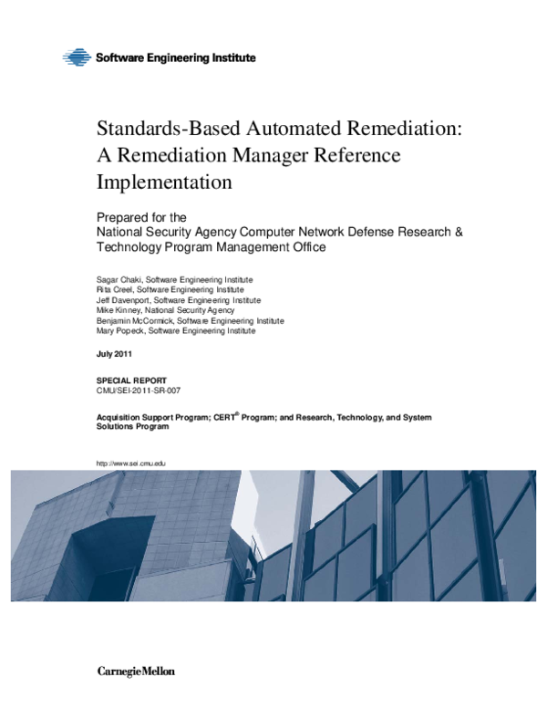 (PDF) Standards-Based Automated Remediation: A Remediation Manager Reference