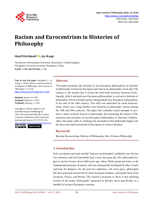 (PDF) Racism and Eurocentrism in Histories of Philosophy