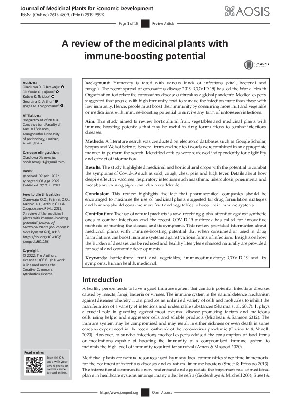 (PDF) A review of the medicinal plants with immune-boosting potential