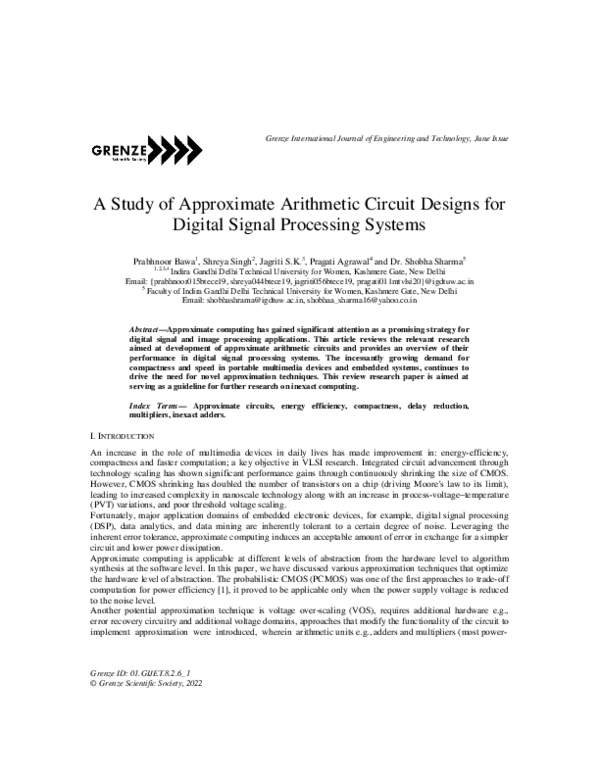 (PDF) A Study of Approximate Arithmetic Circuit Designs for Digital Signal Processing Systems