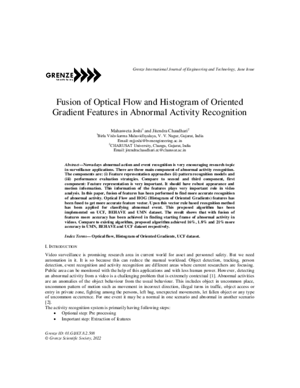 (PDF) Fusion of Optical Flow and Histogram of Oriented Gradient Features in Abnormal Activity ...
