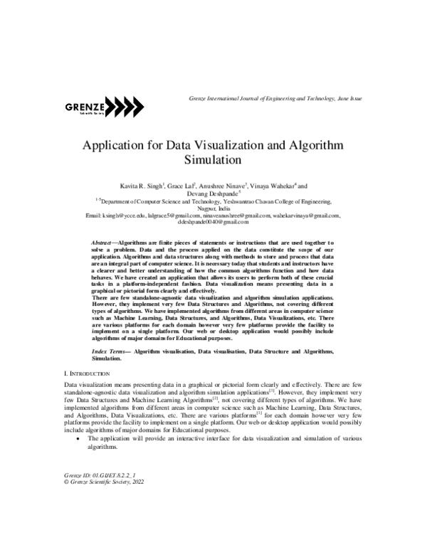 (PDF) Application for Data Visualization and Algorithm Simulation