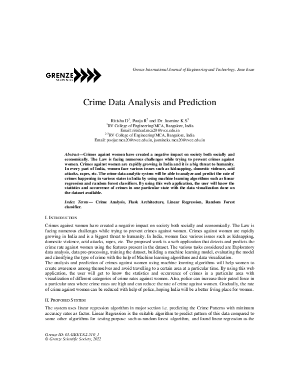 Pdf Crime Data Analysis And Prediction