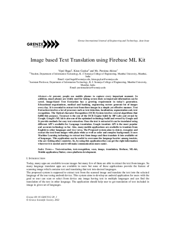 (PDF) Image based Text Translation using Firebase ML Kit