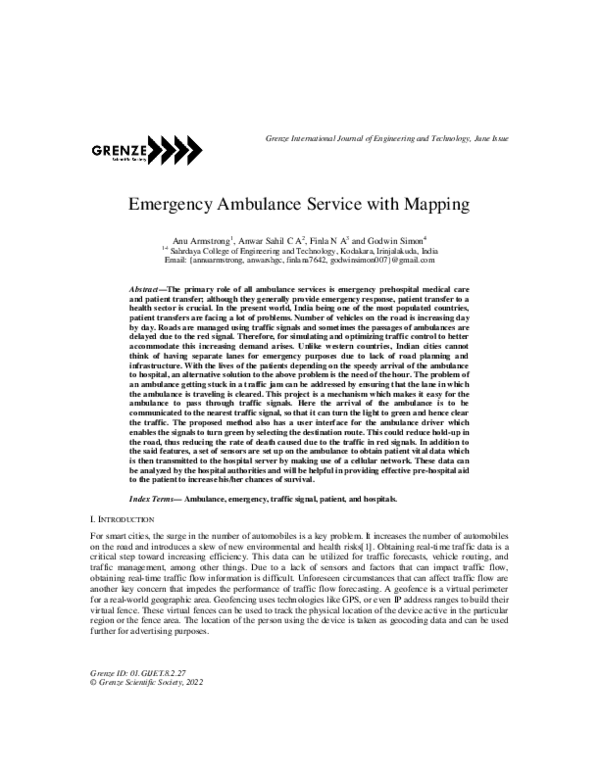 (PDF) Emergency Ambulance Service with Mapping