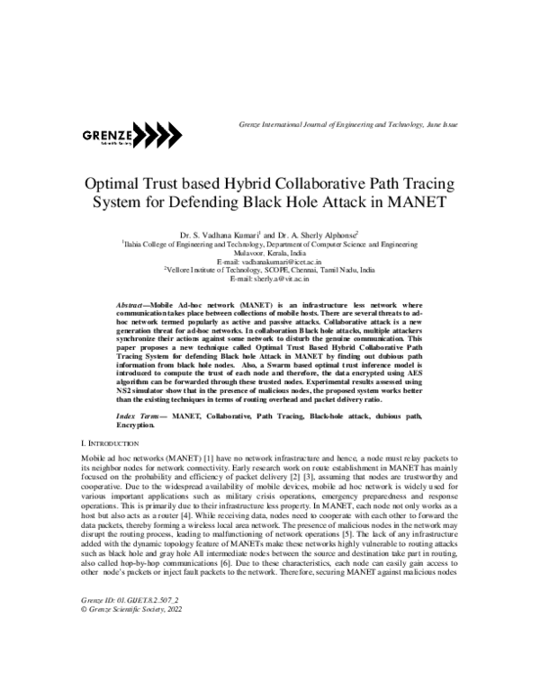 (PDF) Optimal Trust based Hybrid Collaborative Path Tracing System for Defending Black Hole ...