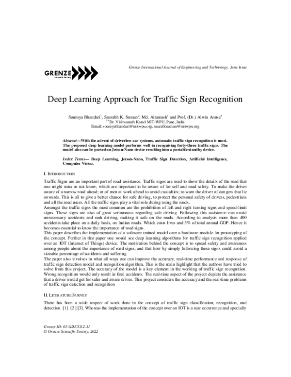 Pdf Deep Learning Approach For Traffic Sign Recognition
