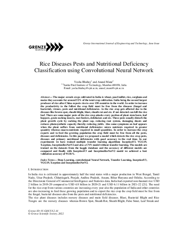 Pdf Rice Diseases Pests And Nutritional Deficiency Classification